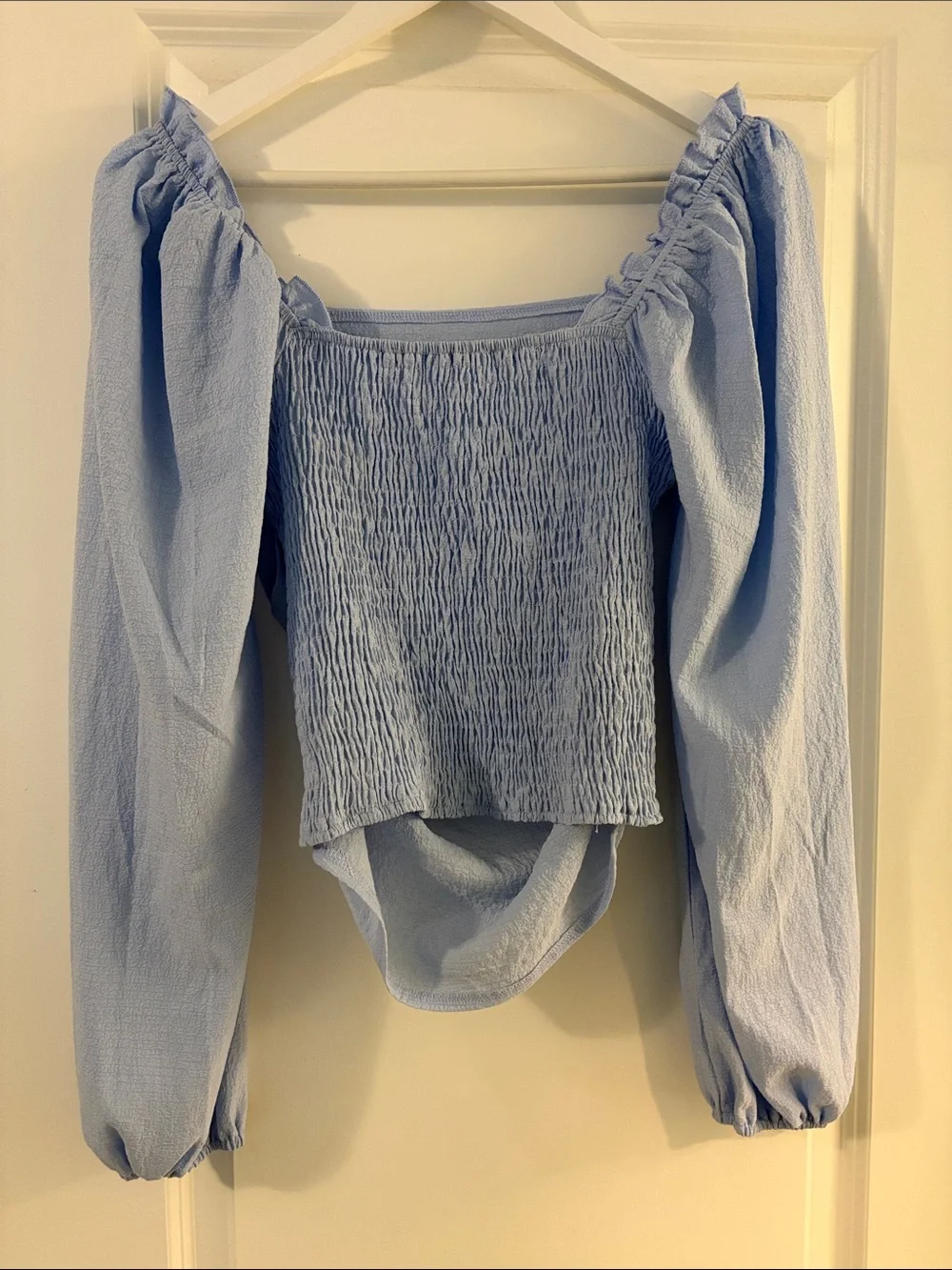 SHEIN | Tops | Shein Light Blue Textured Puffsleeve Square Neck Blouse ...